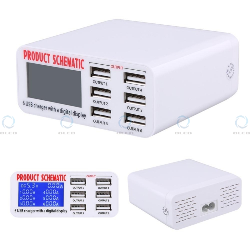 SCHEMATIC 896 cargador rápido 6 puertos USB con pantalla digital LCD QC3.0